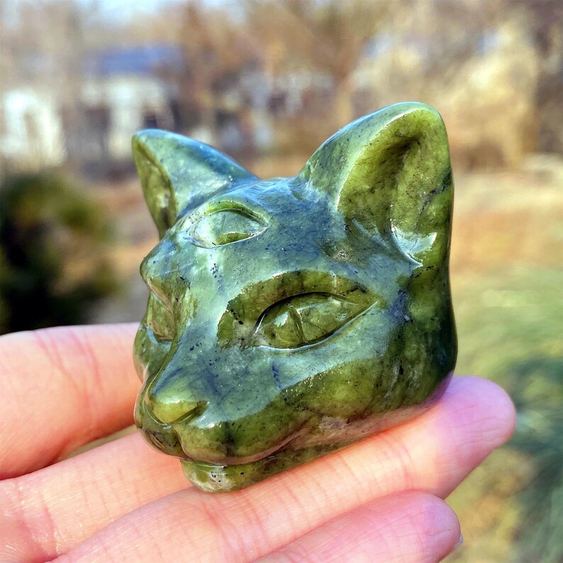 Hand Carved Green Jade Crystal Cat: Natural Quartz Crystal Animal, Home ...