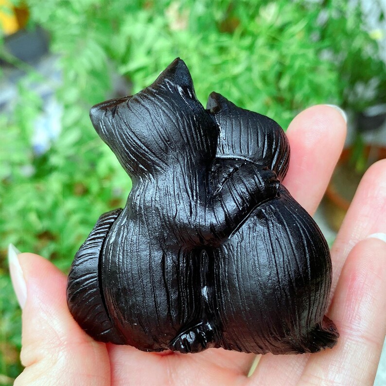 White Jade Obsidian Cat Figurine: Hand Carved Crystal Animal, Home ...