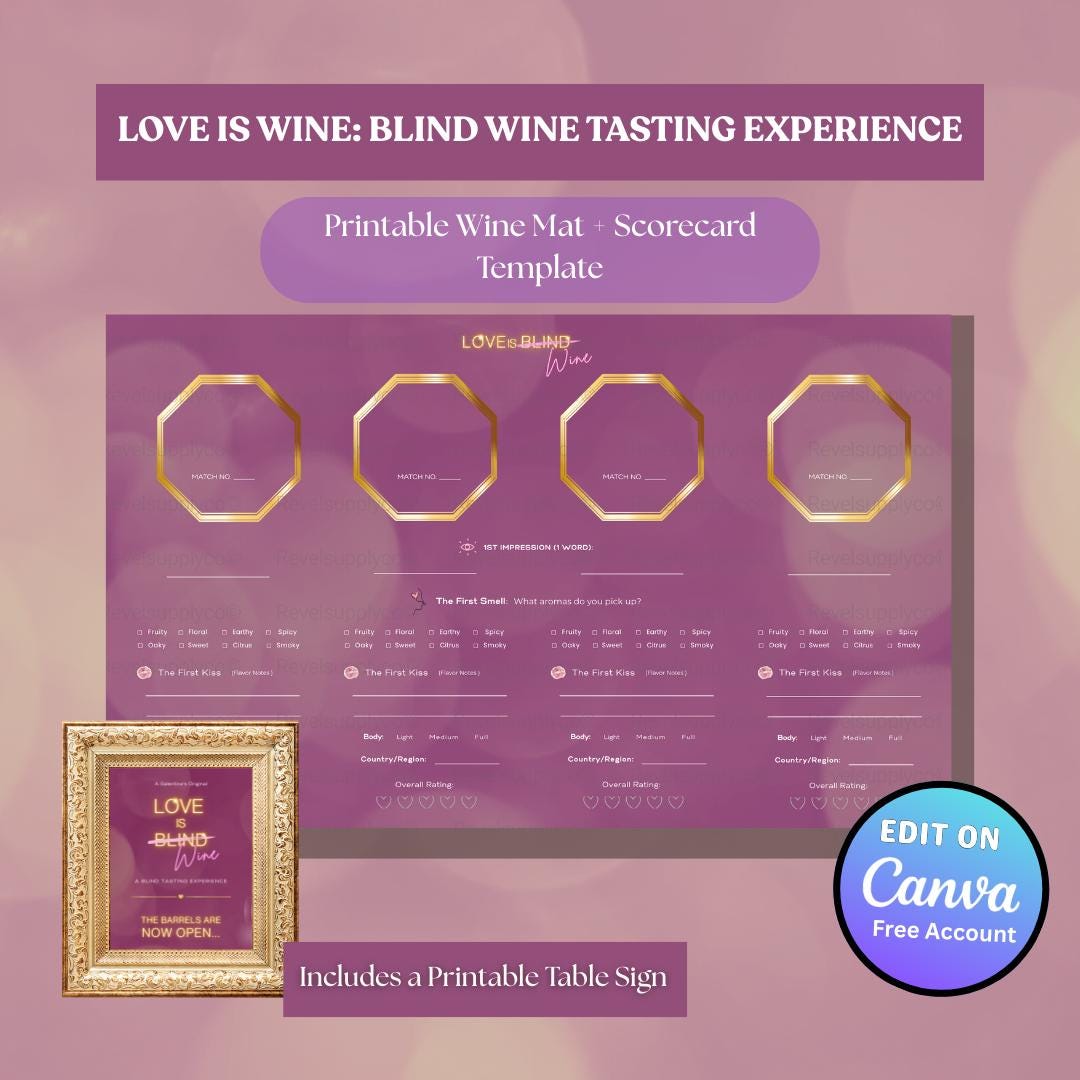 Wine Tasting Scorecard Sheets Digital Download | Bachelorette Game ...