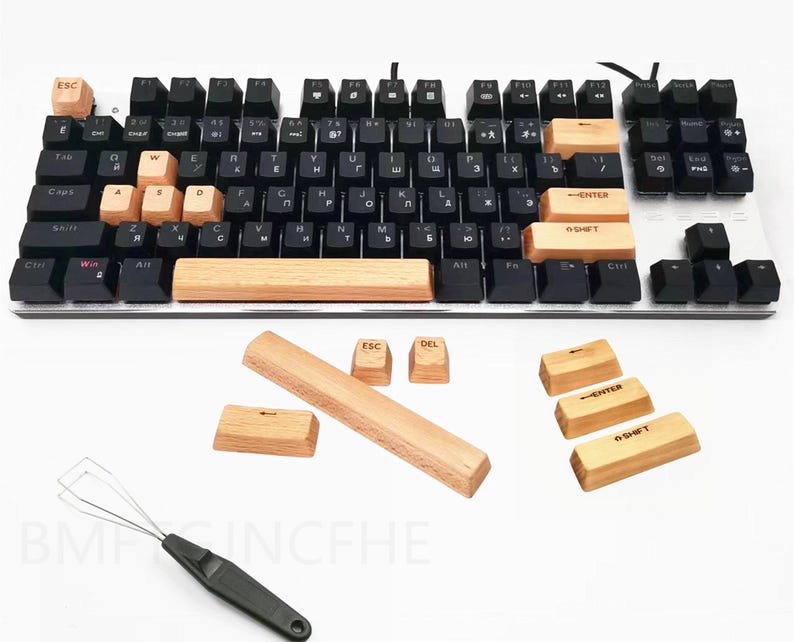 Hand-carved Beech Wood Artisan Keycap Set: Backlit Characters for MX ...