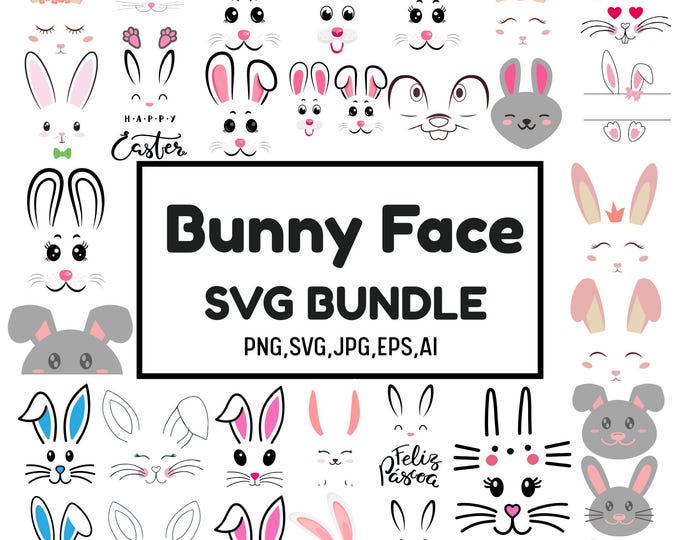Bunny Face Svg Bundle, Bunny Face Clipart, Cute Bunny, Easter Bunny Svg ...