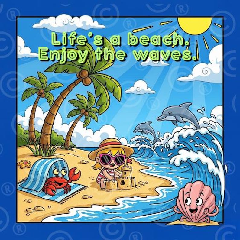 Life’s a Beach, Enjoy the Waves – Fun Beach Scene Clipart – Summer ...