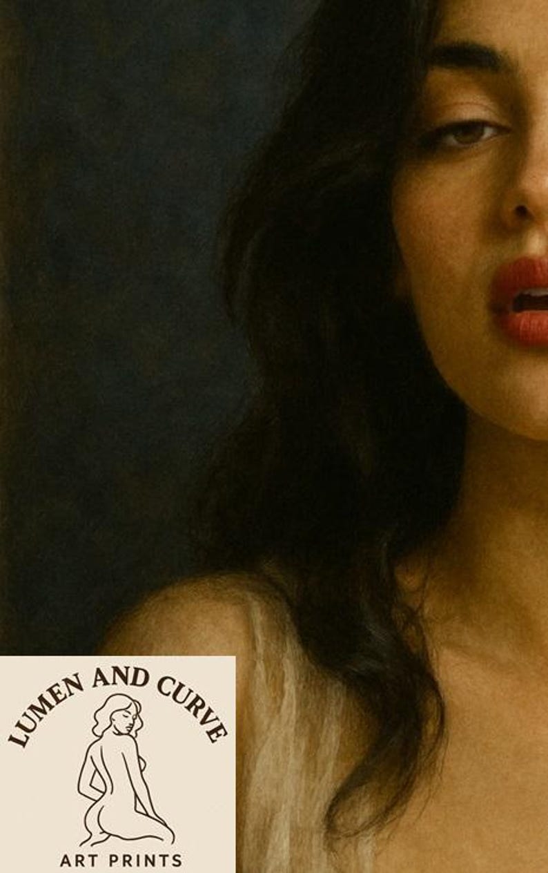 Sensual Nude Oil Portrait – Velvet Gaze Art Print – Classical Boudoir ...