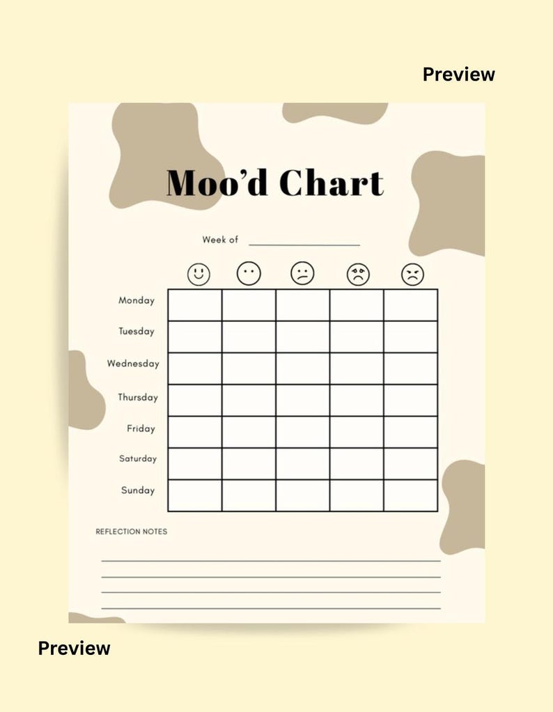 Cow Themed Mood Tracker Printable | “moo’d” Chart & Reflection Journal ...