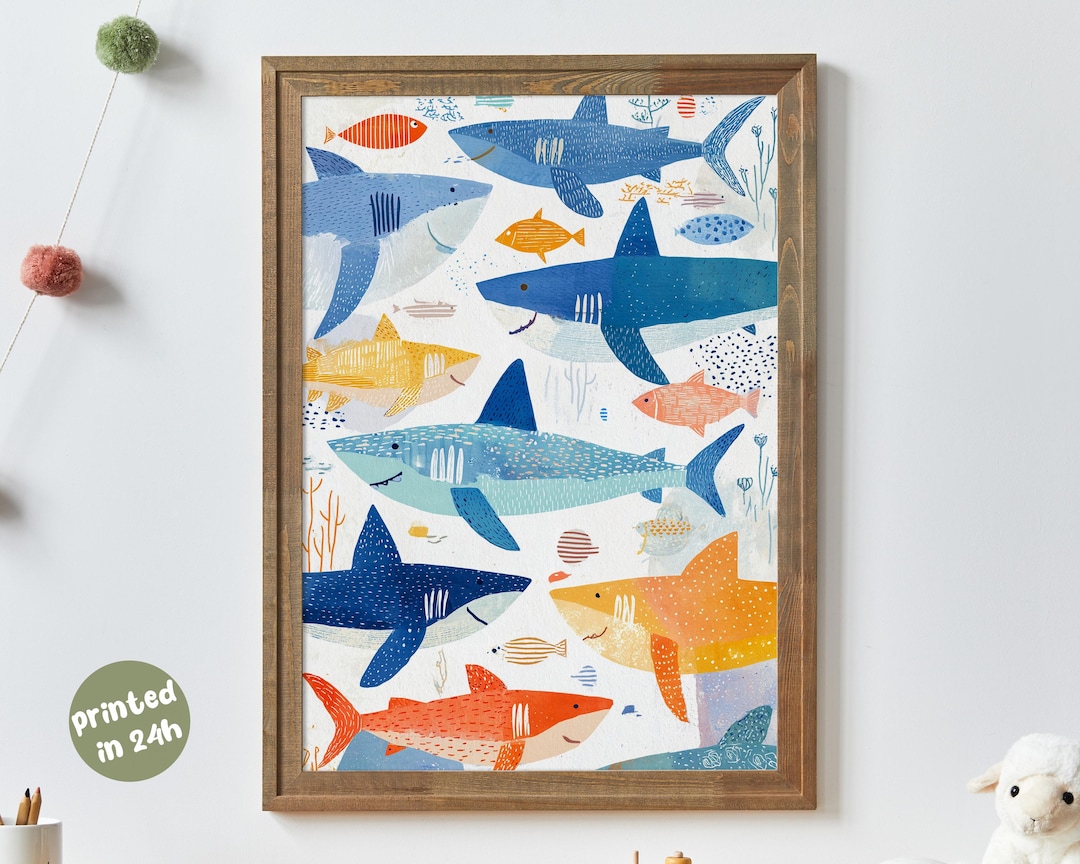 Friendly Sharks I Ocean Nursery Wall Art I Modern Sea Animal ...