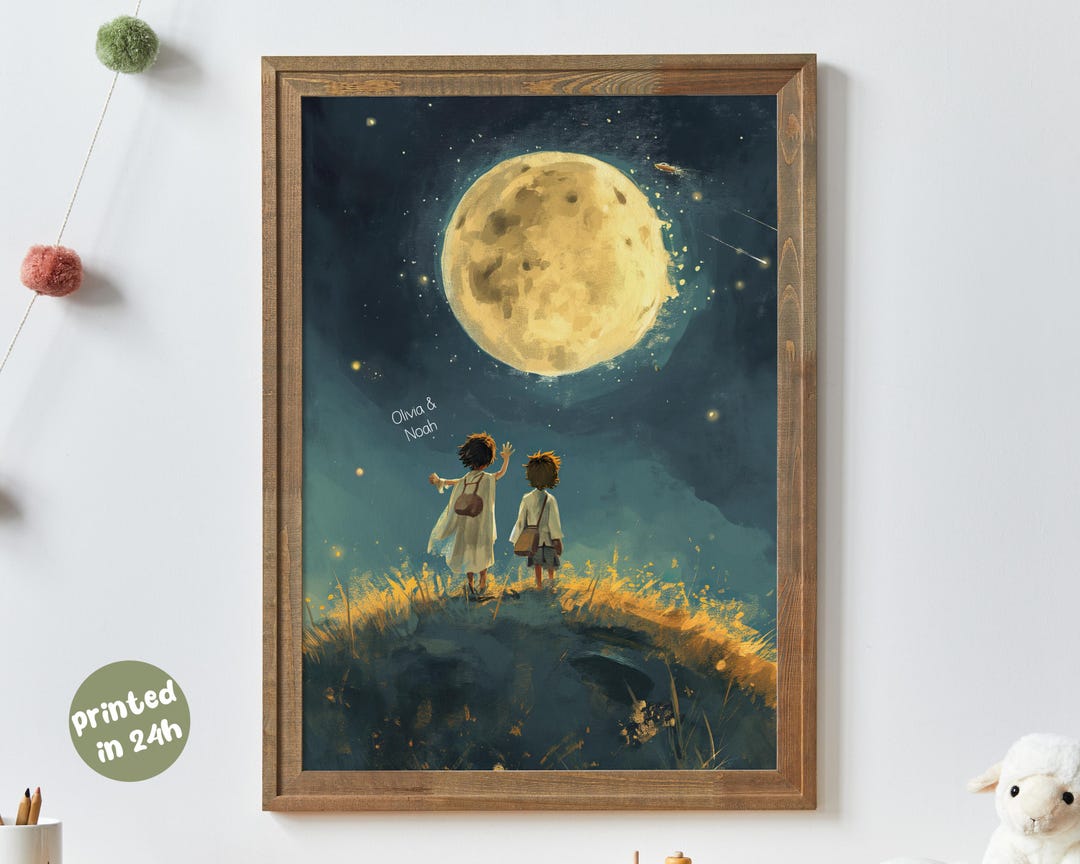 Personalized Siblings on Adventure Art Poster | Custom Space Nursery ...
