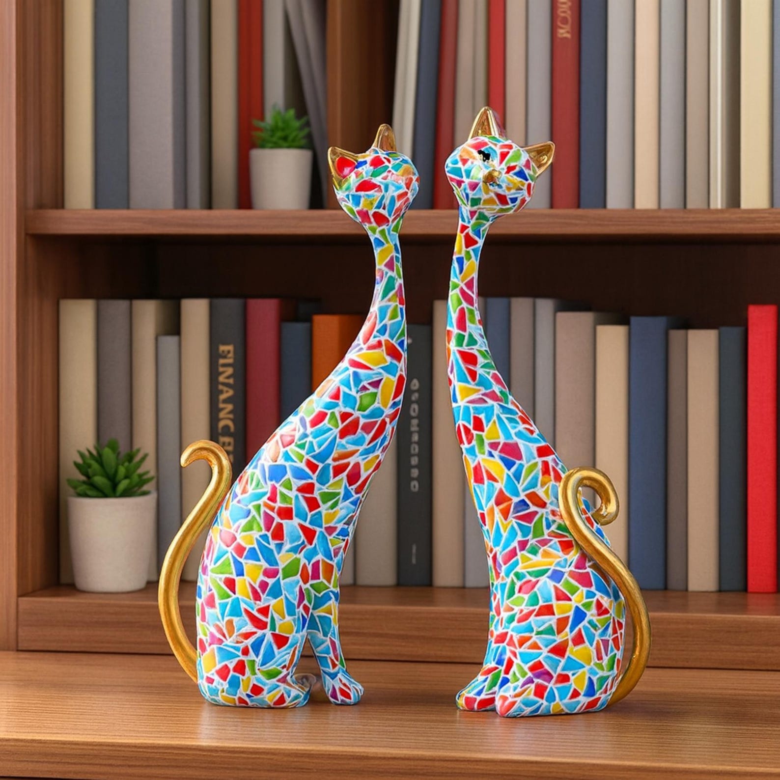 Graffiti Cat Sculpture Colorful Resin Figurine | Abstract Cat Statue ...
