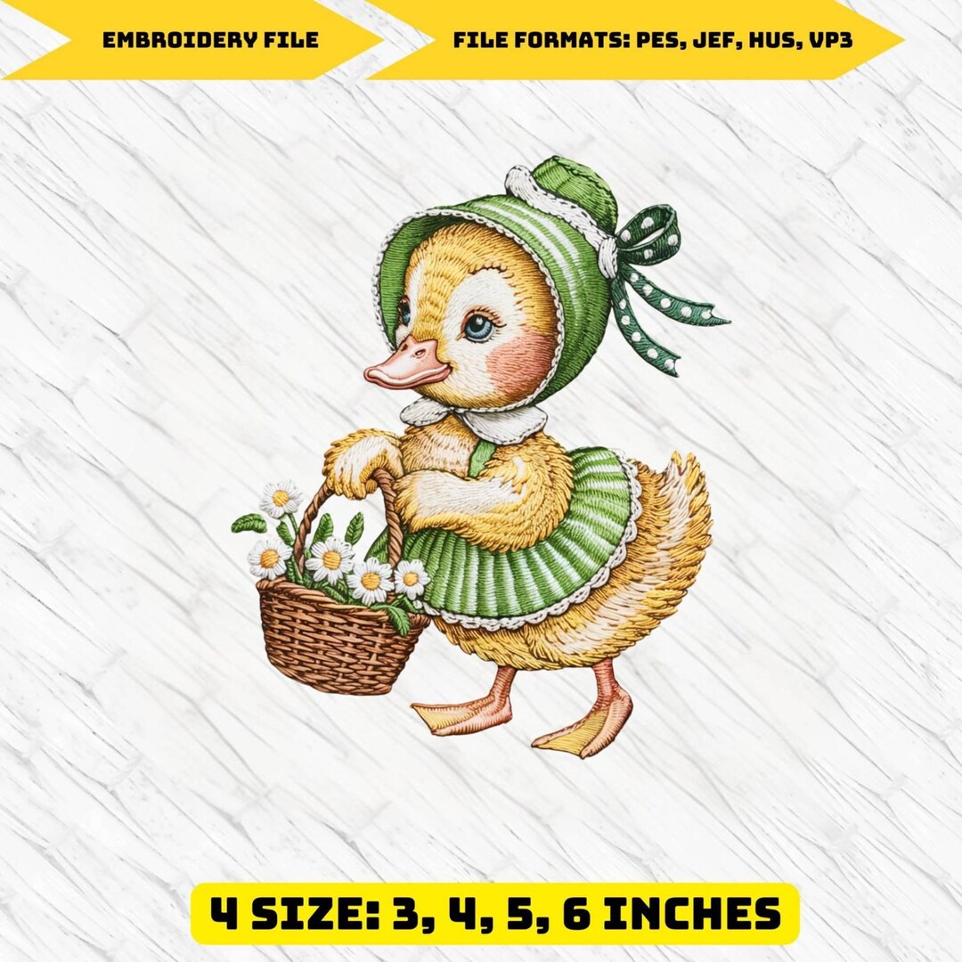 Vintage Duck Embroidery Design, Cute Girl Duck With Flowers Machine ...