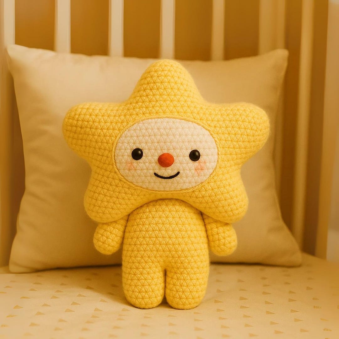 Crochet Star Plush, Handmade Yellow Star Doll, Kawaii Amigurumi Star ...