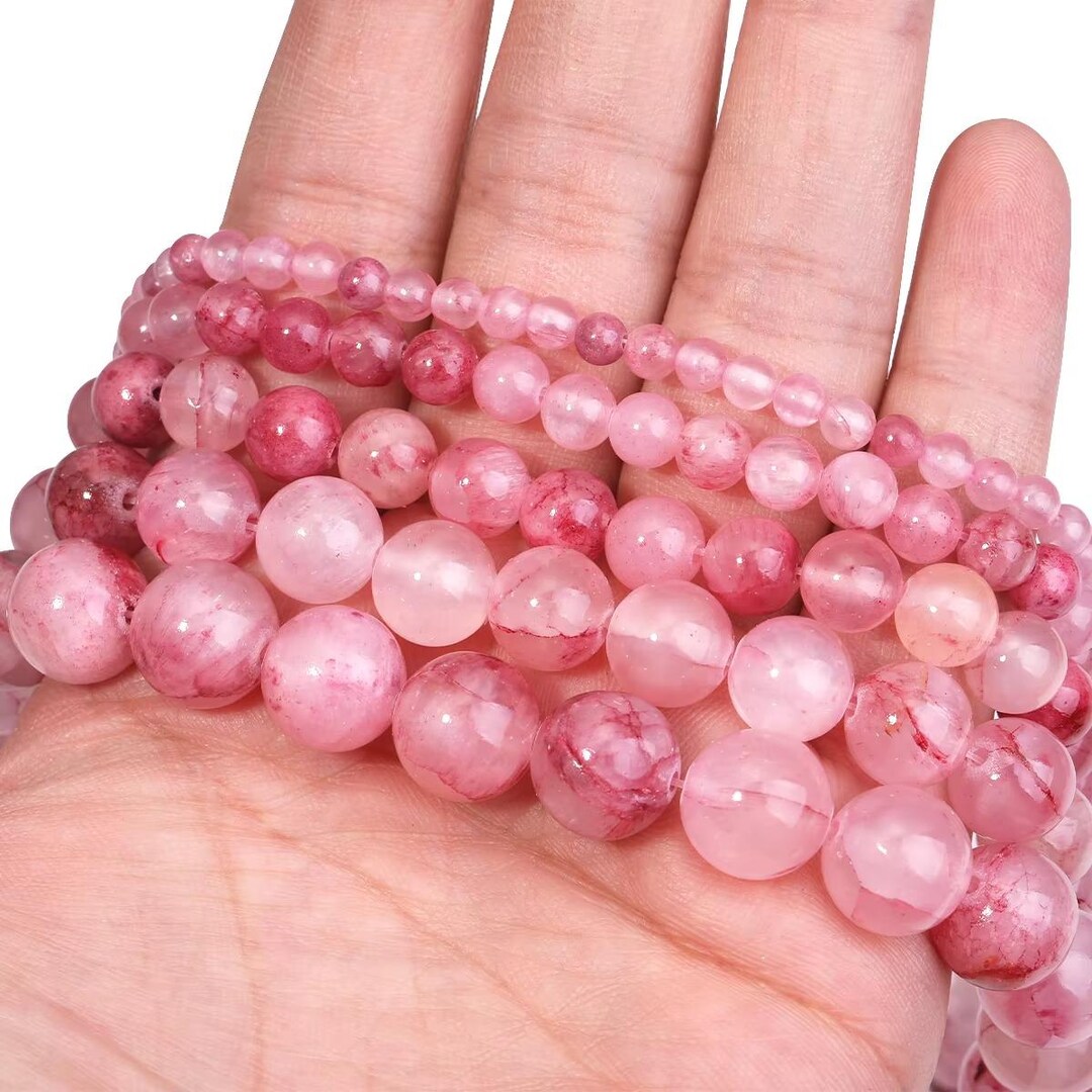 Rose Pink Cyan Jade Beads – Round Natural Stone 4–12mm, DIY Jewelry ...
