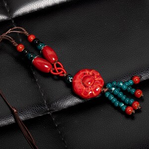 Big Red Disc Handmade Ceramic Necklace - Adjustable Vintage Style Boho ...