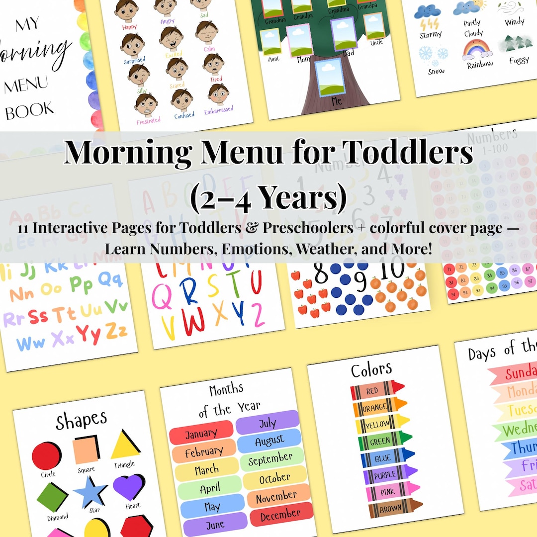 Morning Menu for Toddlers | Printable Learning Binder for Preschool ...