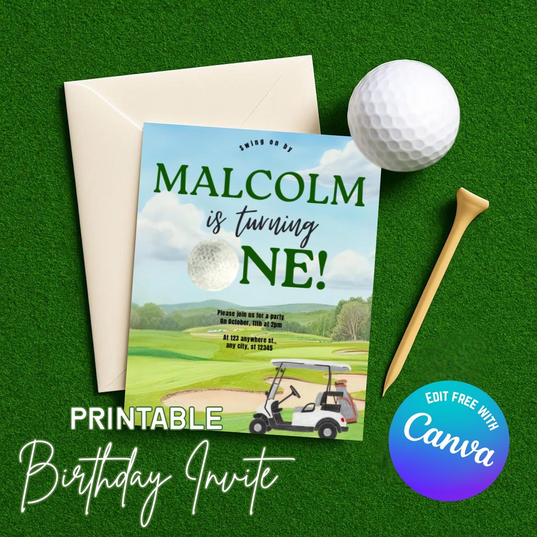 Golf Themed First Birthday Invitation | Editable Printable Invite ...