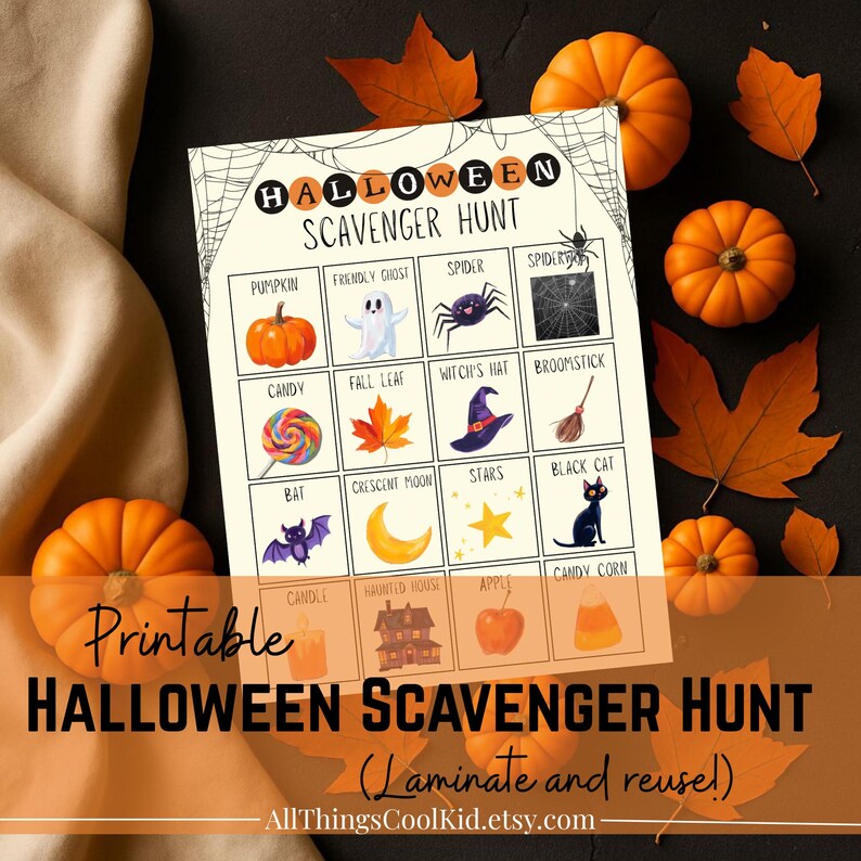 Printable Halloween Scavenger Hunt Game | Fall Kids Activity | Trick or ...