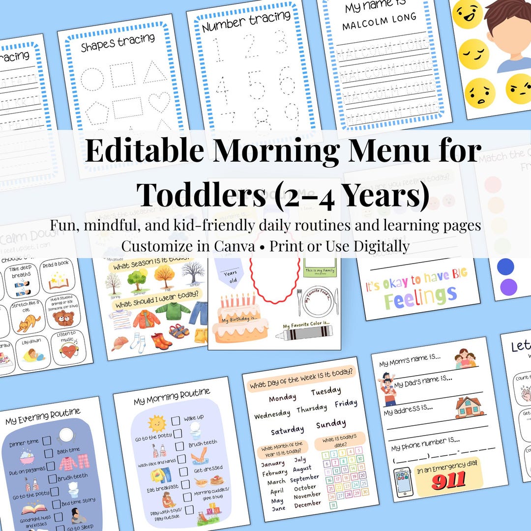 Editable Toddler Morning Menu: Daily Routine Learning Binder (canva ...