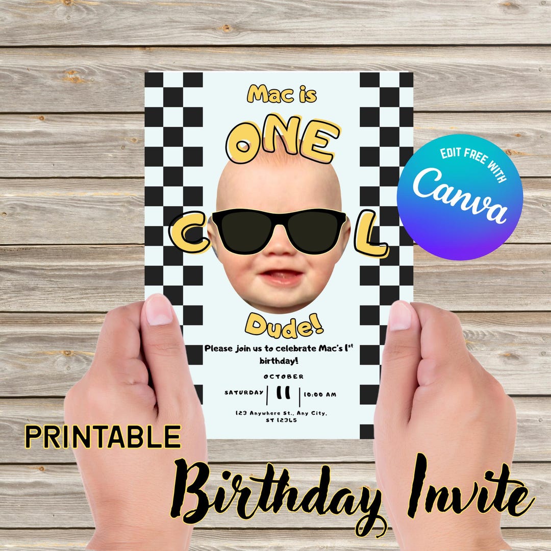 One Cool Kid Birthday Invitation | Editable Canva Template | Printable ...