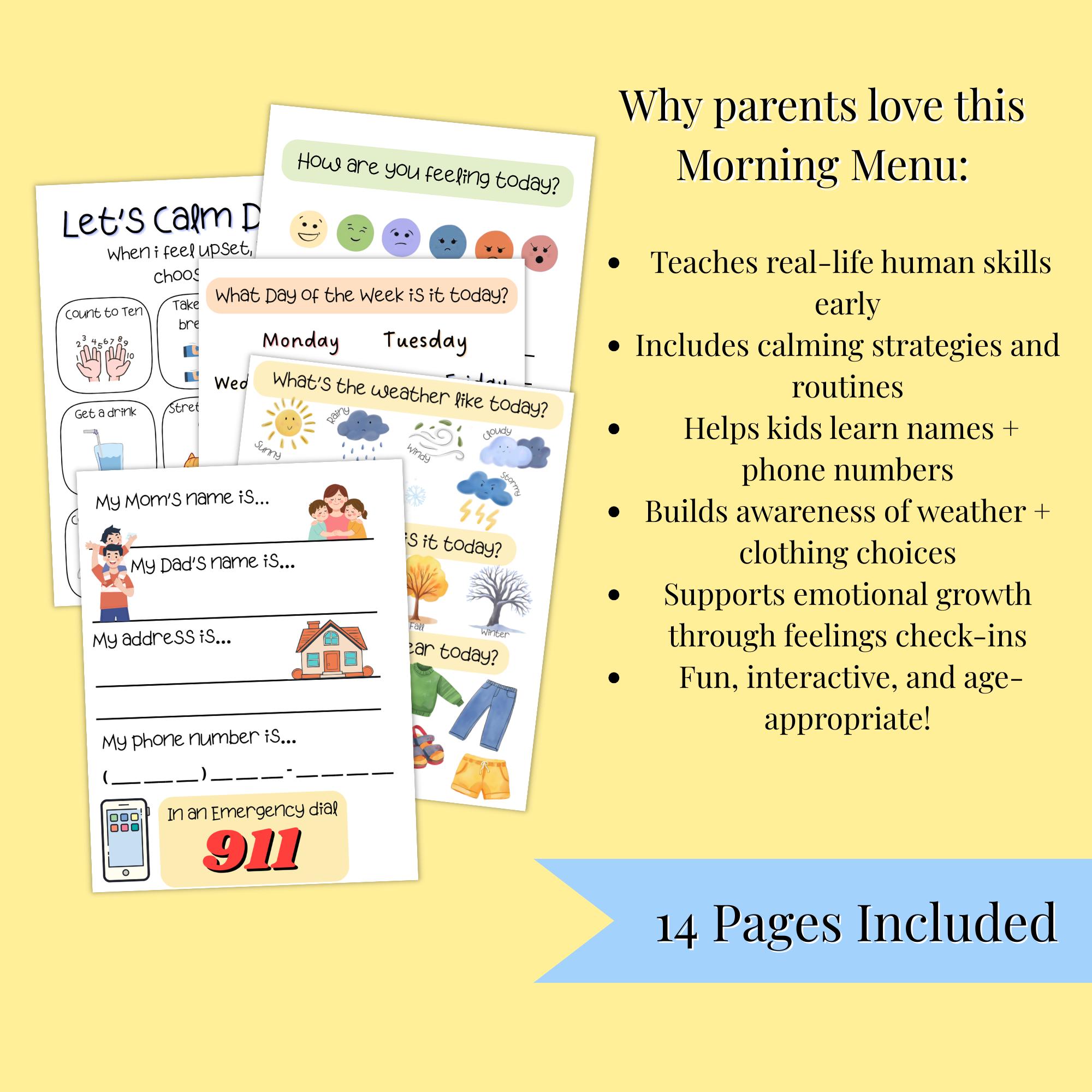Editable Toddler Morning Menu: Daily Routine Learning Binder (canva ...