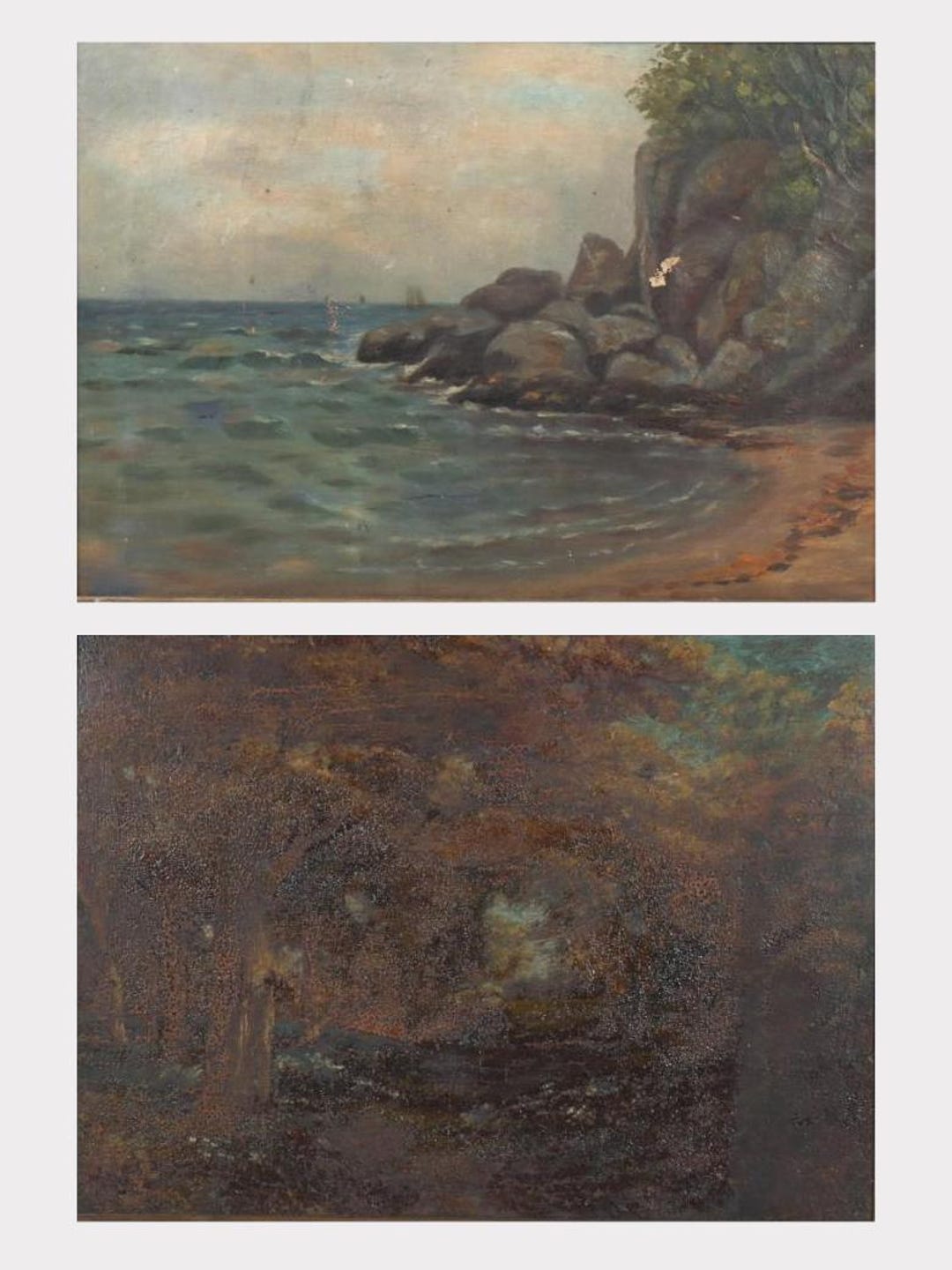 John Boer Landscape Paintings — “woodland Charm” & “rocky Seascape ...