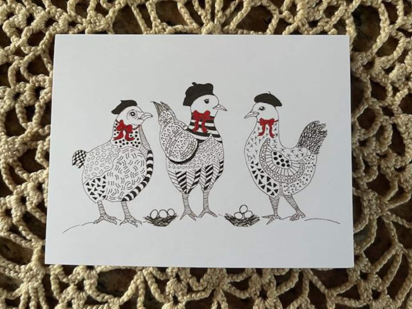 Three French Hens Card - Etsy