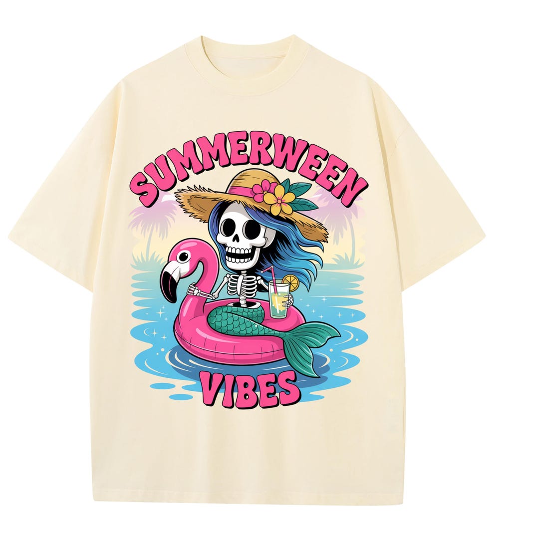 Summerween Vibes PNG Funny Skeleton in Flamingo Float Sublimation ...