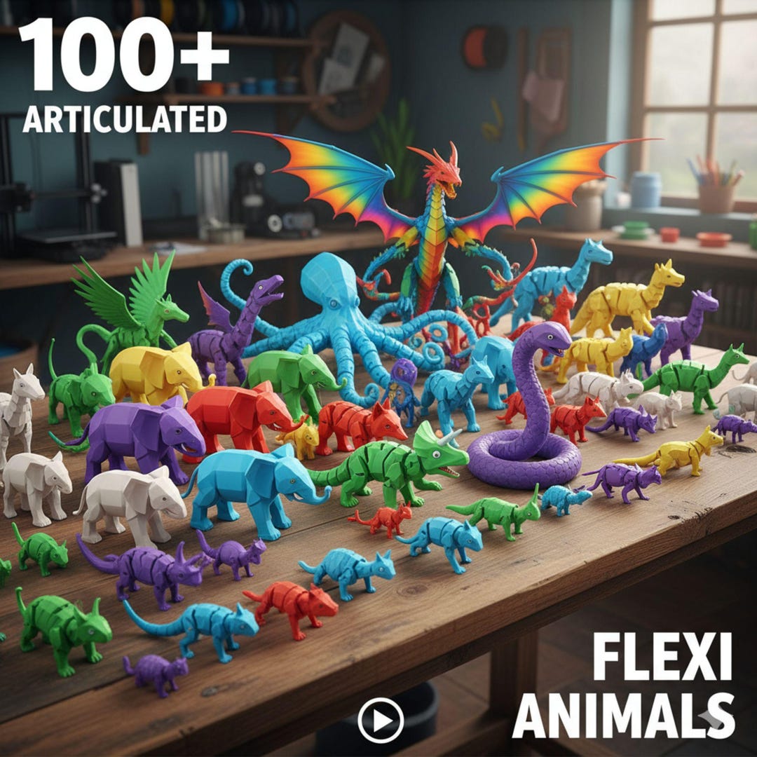 100+ Articulated Flexi Mini Animals, Flexi 3D Print Models, 3D Print ...