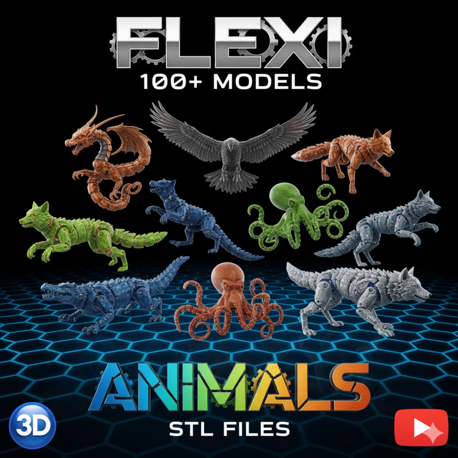100+ Articulated Flexi Mini Animals, Flexi 3D Print Models, 3D Print ...