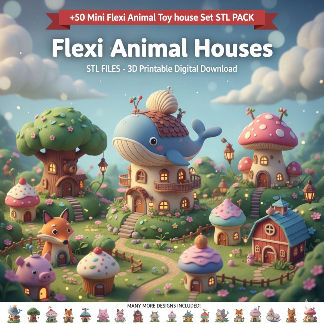 50+ Articulated Mini Flexi Animal Toy Set , 3D Printable Cute Animal ...