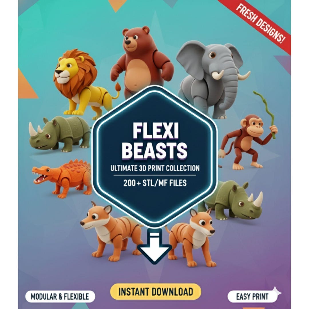 200+ Articulated Flexi Mini Animals, Flexi 3D Print Models, 3D Print ...
