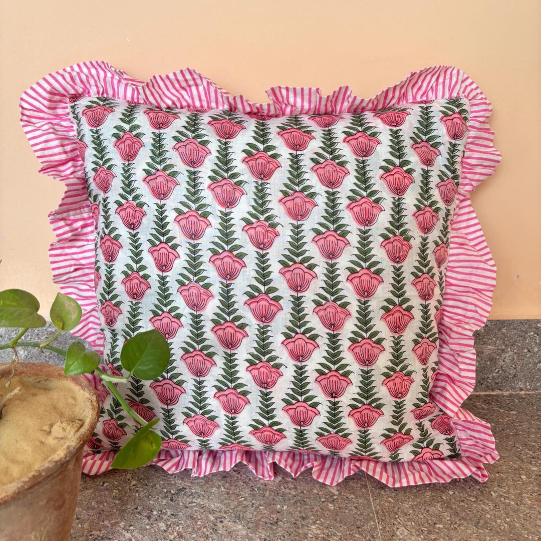 Cotton Ruffled Pillow Shams, Pink Ruffled Pillowcase, Custom ...