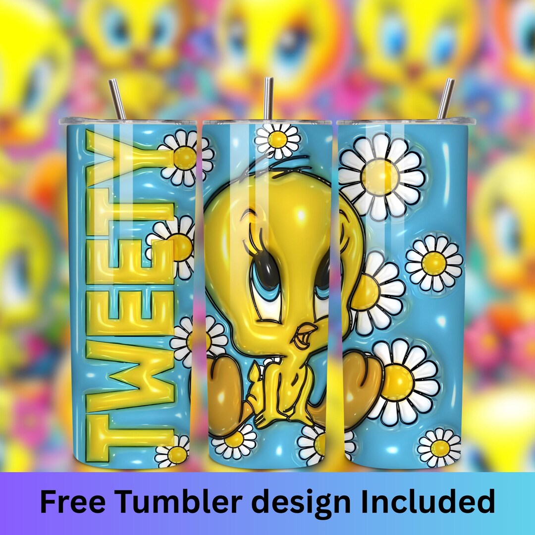 Tweety Bird 20oz Inflated Skinny Tumbler PNG, Dlsney Dog Cartoon 20oz ...