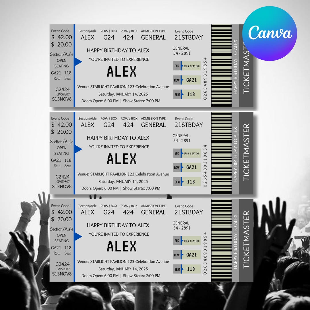 Editable Concert Ticket Template, DIY Birthday Ticket, Surprise Gift ...