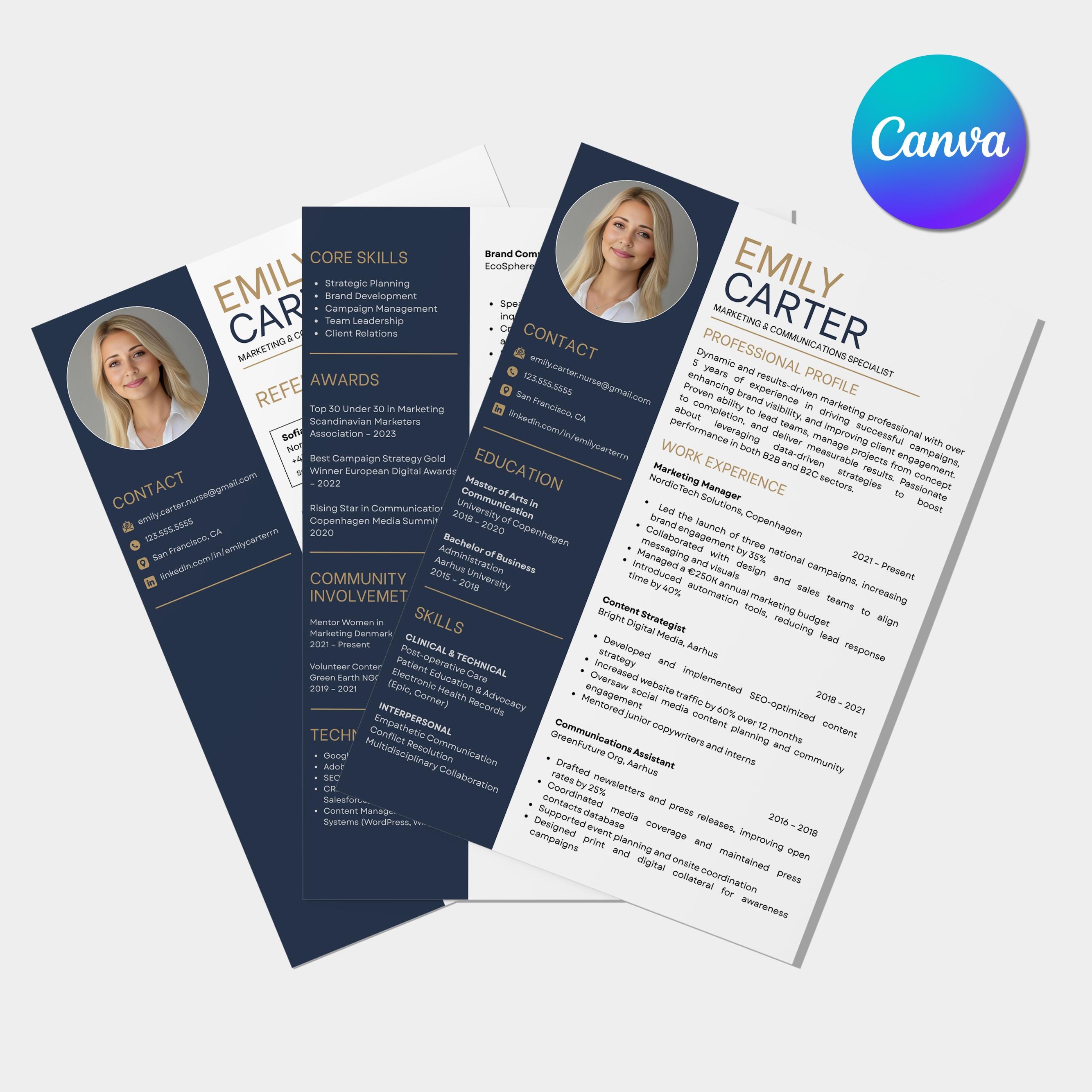 Modern Resume Template With Photo, 2026 Professional CV for Mac Pages ...