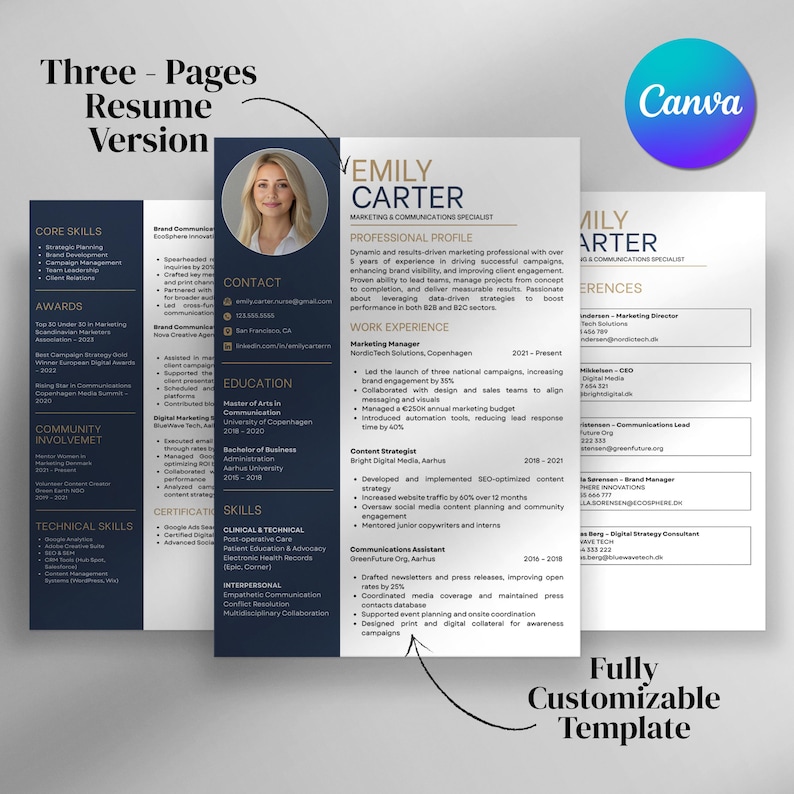 Modern Resume Template With Photo, 2026 Professional CV for Mac Pages ...