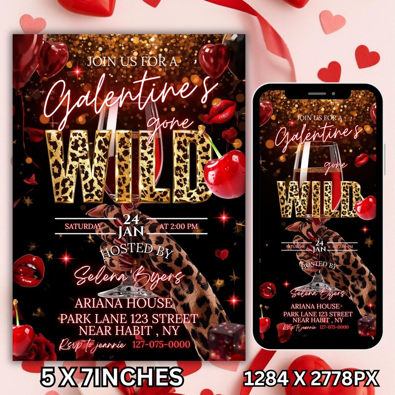 Cheetah Galentines Day Party Invitation, Valentines Leopard Invite ...