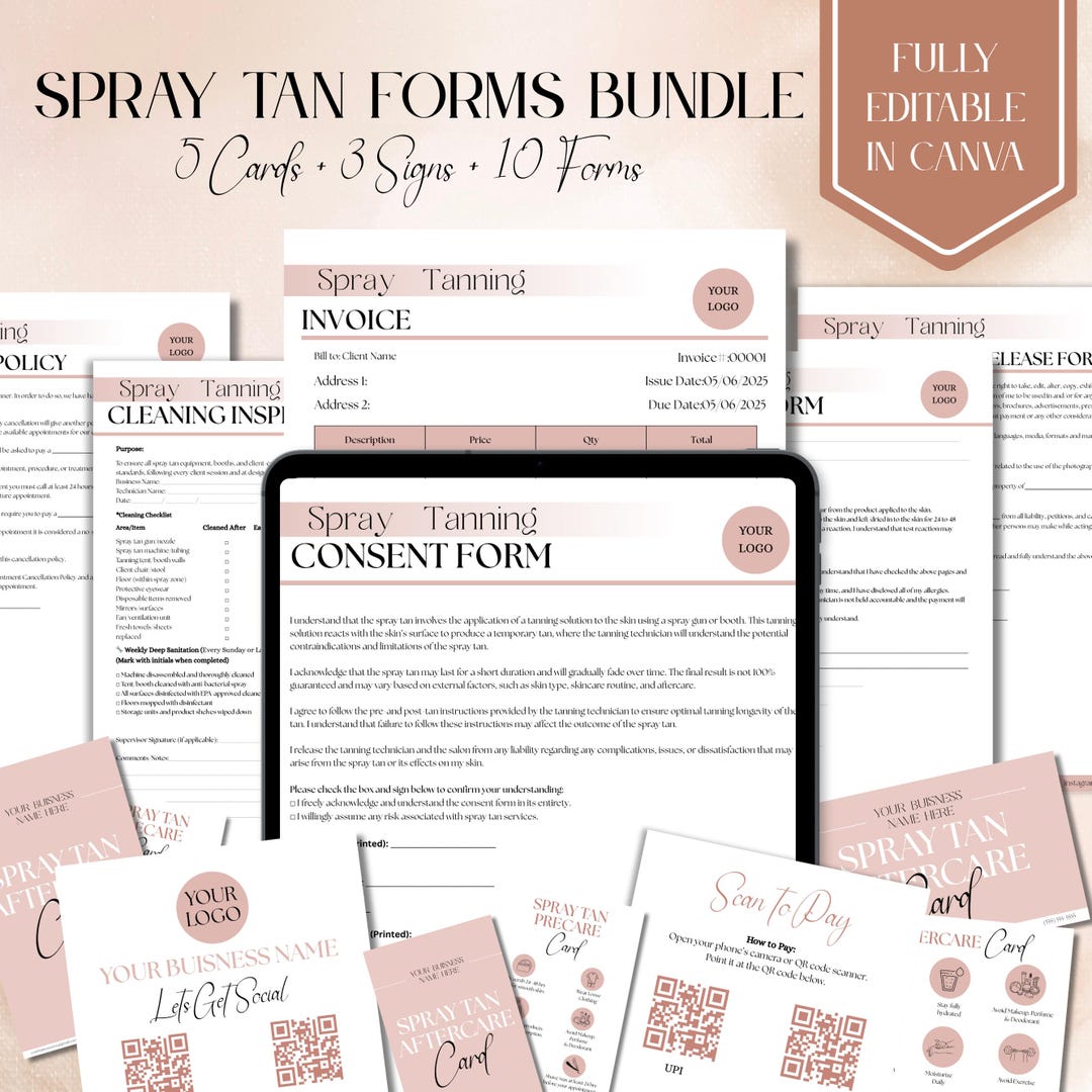 Editable Spray Tan Forms, Spray Tanning Business, Client Intake and ...