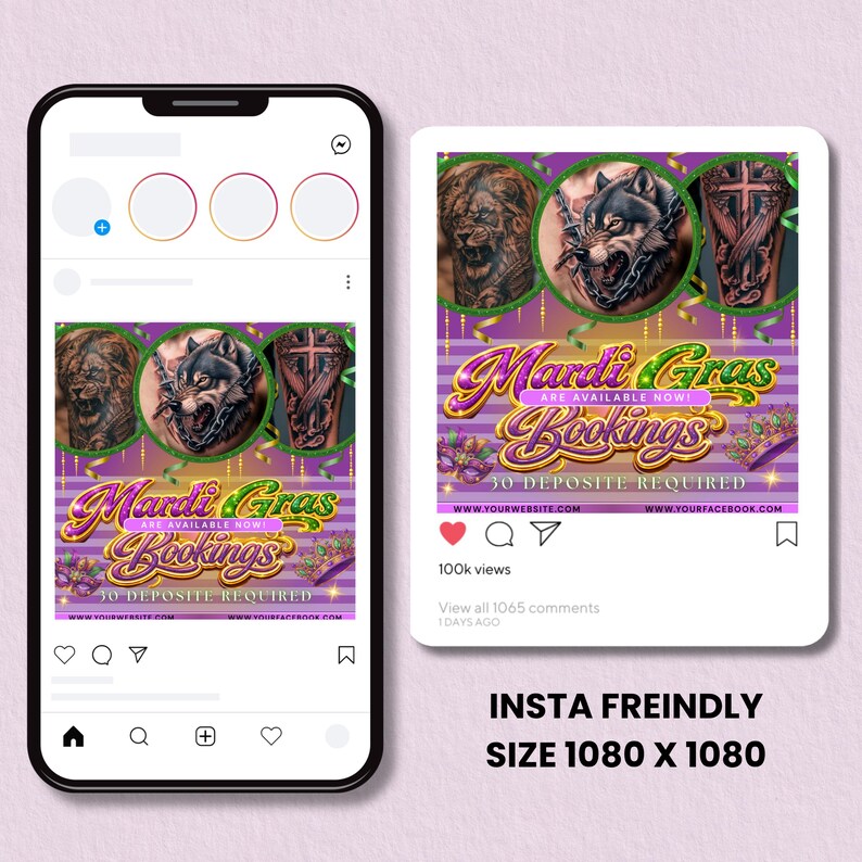 Mardi Gras Tattoo Booking Flyer, March Tattoo Booking Flyer, Mardi Gras ...