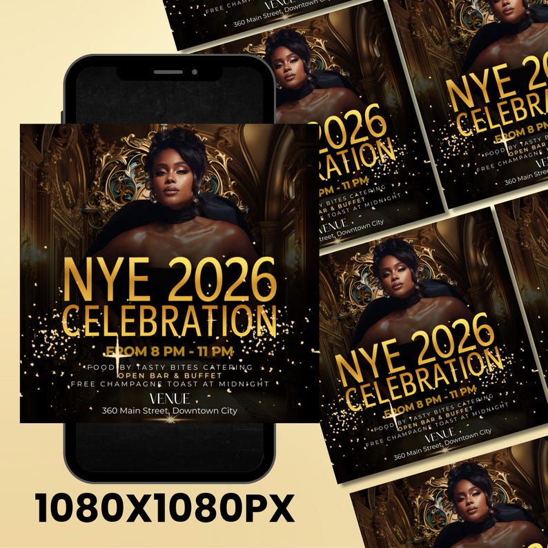 Editable Canva Motion Club Flyer Template, Ball Drop New Years Eve 2026 ...