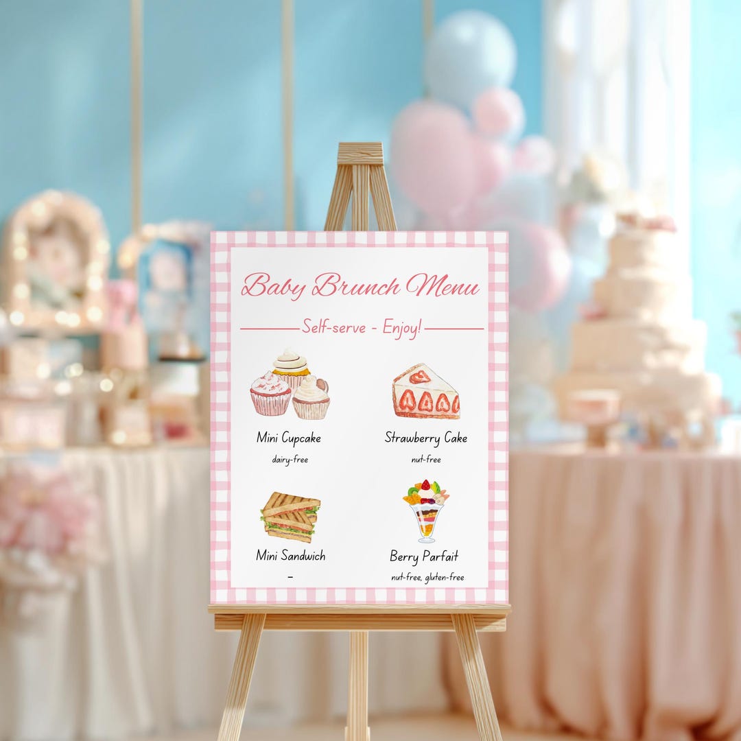 Editable Pink Baby Brunch Menu Sign, Printable Canva Menu Sign for Baby ...