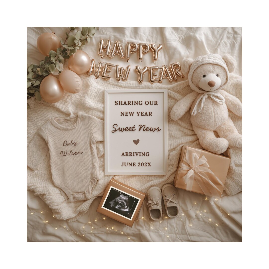 New Years Pregnancy Announcement Digital January New Year Baby Reveal ...