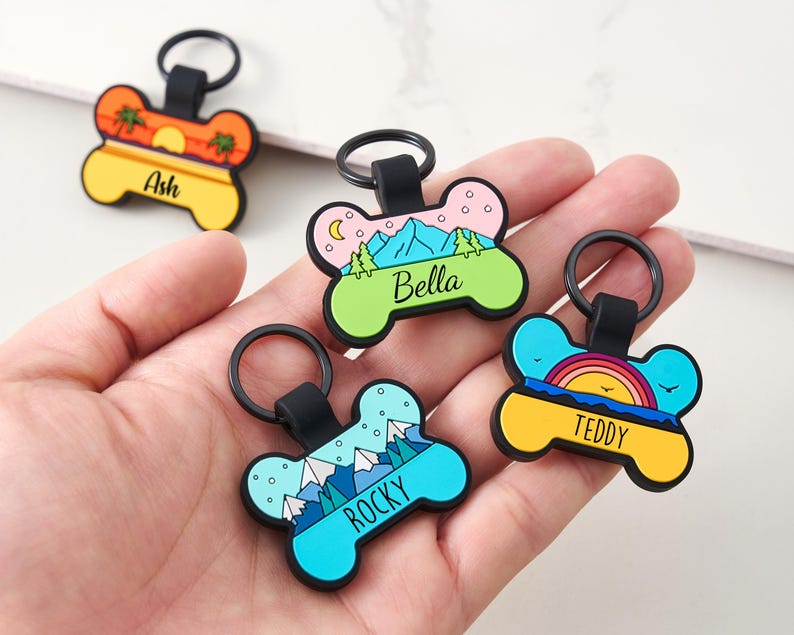 Bone Shaped Personalized Dog ID Tag, Engraved Silent Silicone Pet Name ...