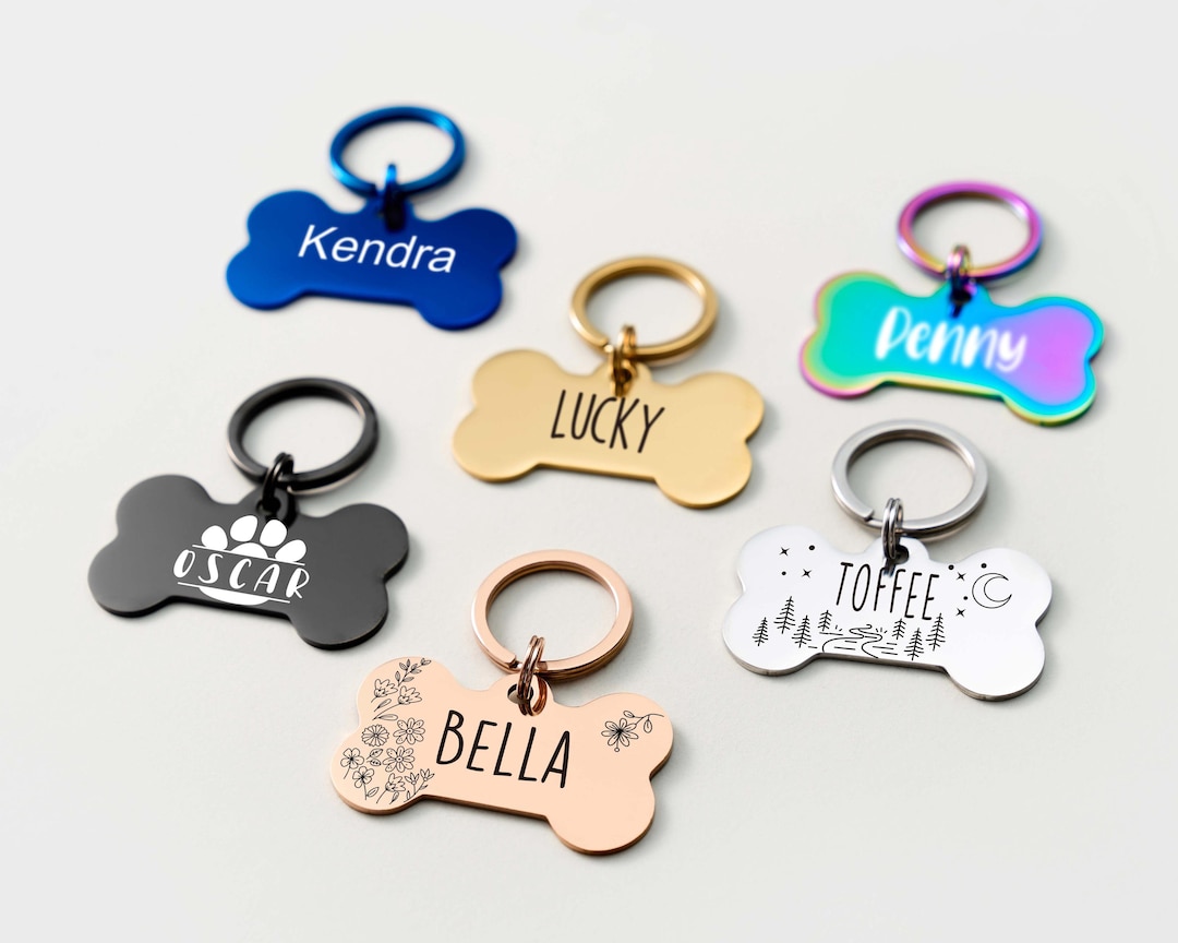 Custom Dog Tag - Cute Bone Tag for Dog, Double-sides Engraved Stainless ...