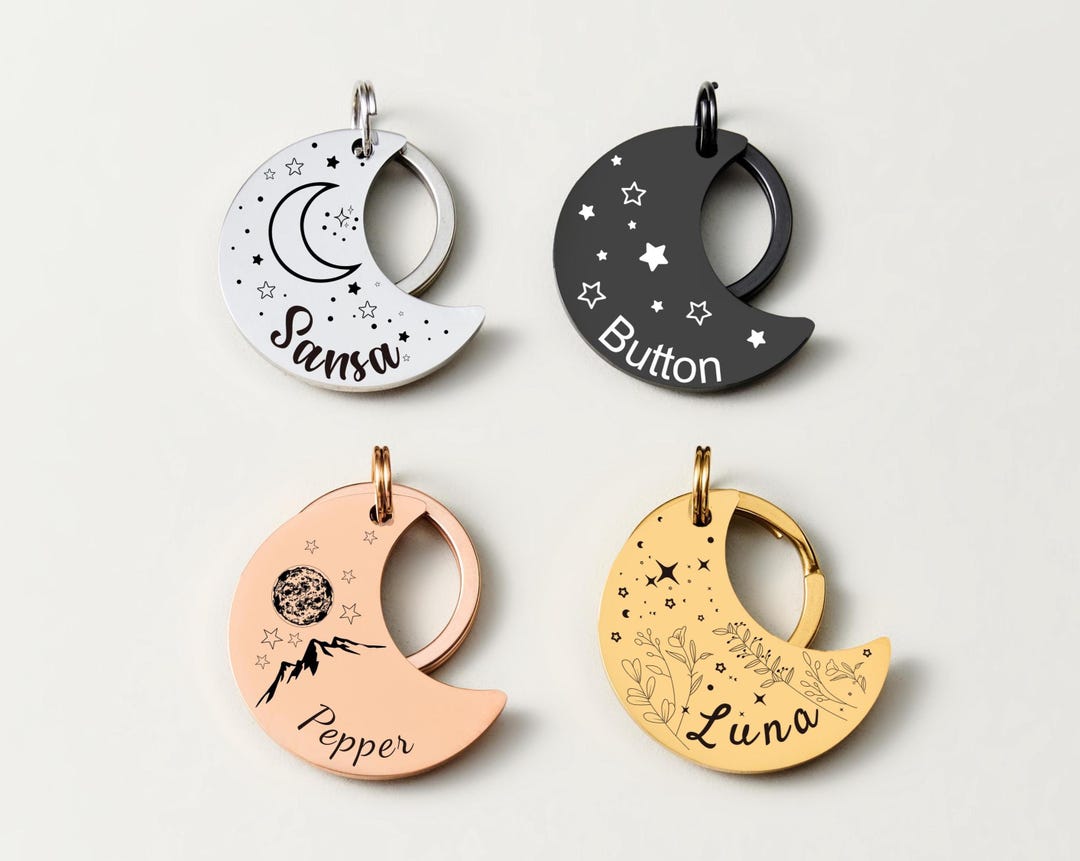 Custom Pet ID Tag - Moon Pet Collar Tag for Dog & Cat, Personalized Cat ...