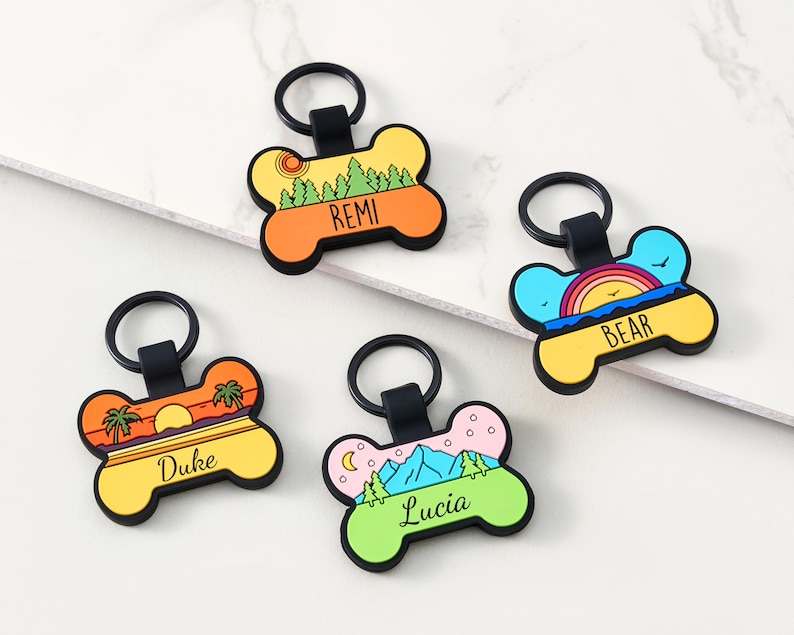 Bone Shaped Personalized Dog ID Tag, Engraved Silent Silicone Pet Name ...