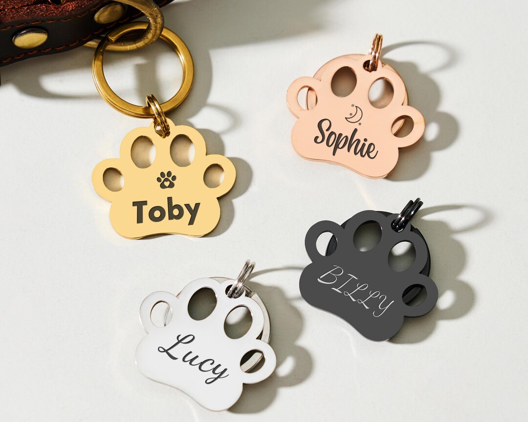 Engraved Personalized Dog Tag, Paw Print Pet ID Tag - 6 Colors ...