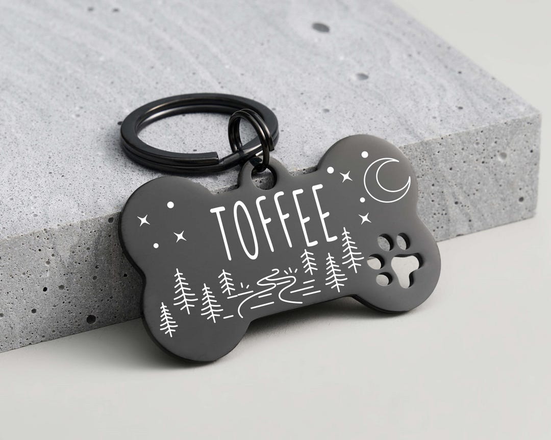 Personalized Black Dog Tag - Custom Engraved Bone Pet Tag for Dogs ...