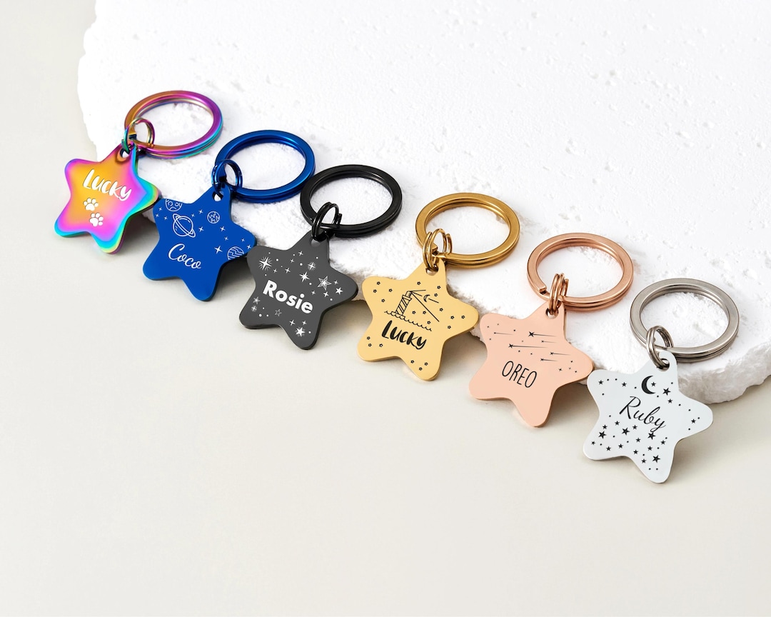 Star Pet ID Tag, Personalized Dog Tag With Engraving, Cute Star Name ...