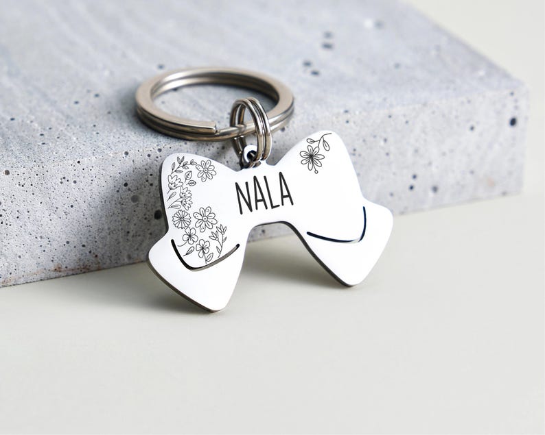 Custom Bow Dog Name Tag, Engraved Pet ID Tag, Personalized Collar Tag ...