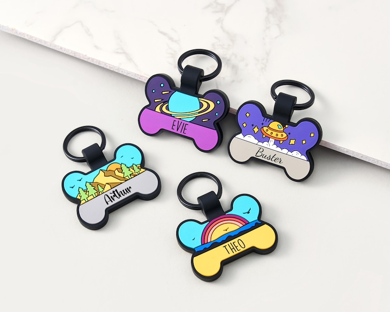 Silent Bone Shape Silicone Dog ID Tag, Custom Engraved Pet Tag ...