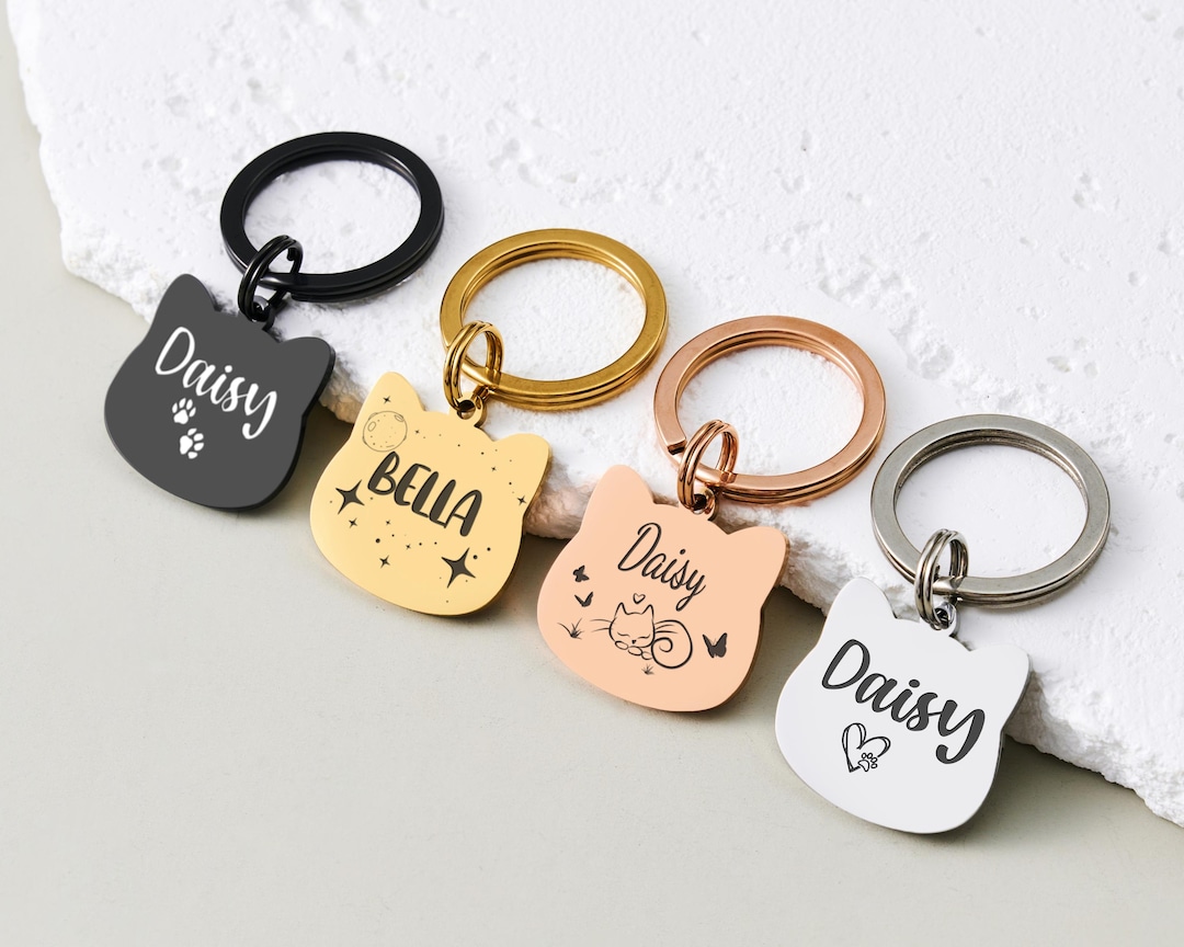 Custom Cat Name Tag - Personalized Feline Face ID Tag for Collar or ...