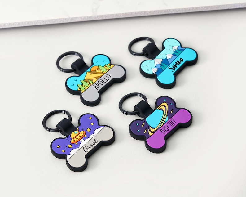 Silent Bone Shape Silicone Dog ID Tag, Custom Engraved Pet Tag ...